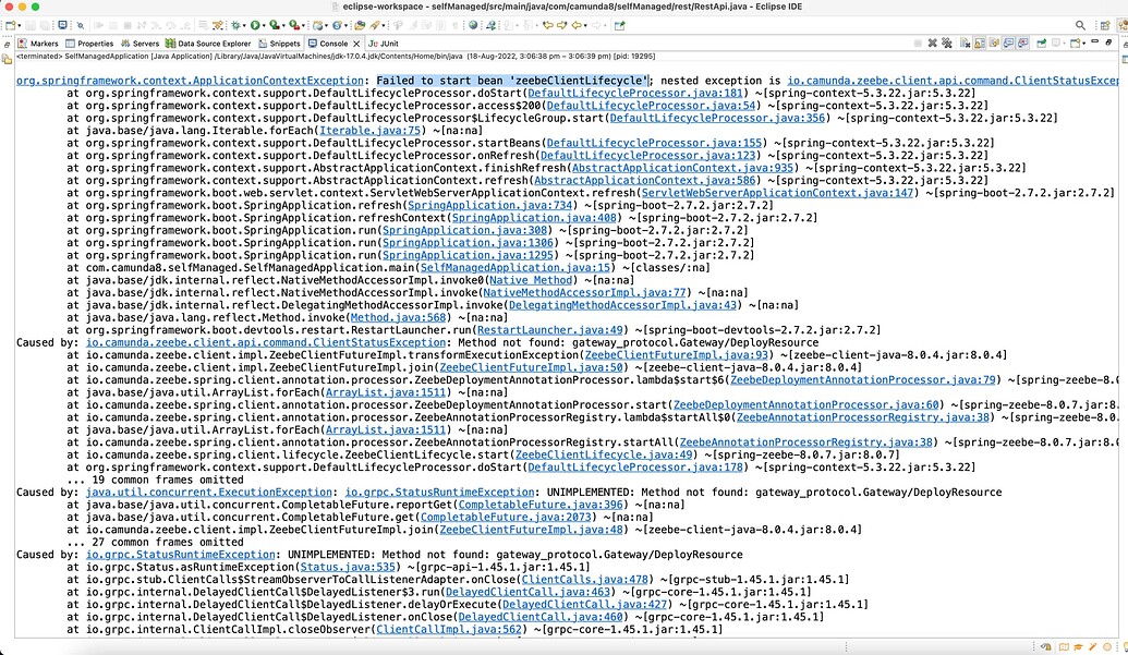 Failed To Start Bean ZeebeClientLifecycle Camunda 8 Topics