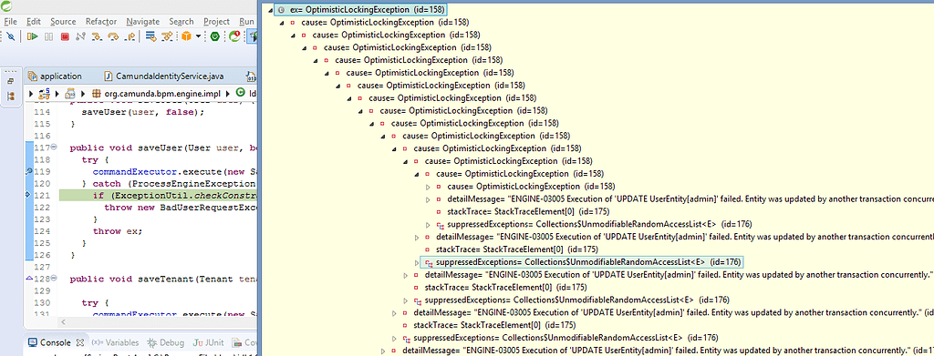 OptimisticLockingException stacktrace has nested cause - Discussion & Questions - Camunda Forum