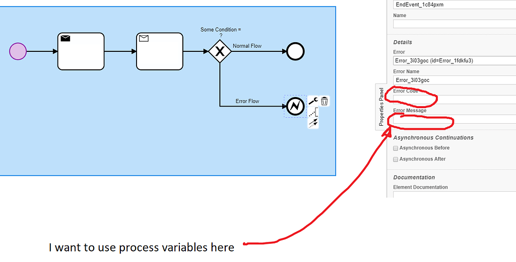 Using process variables as error code/message in error end events ...