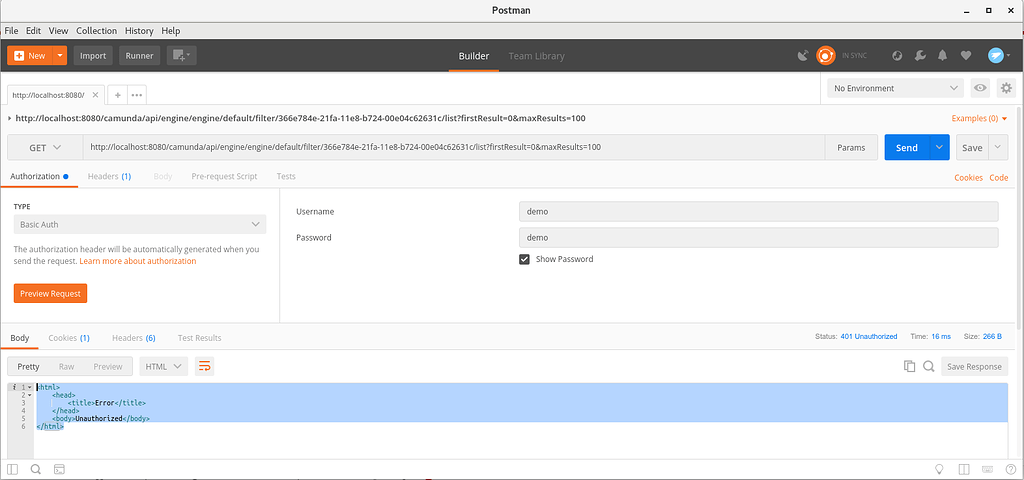 Getting 401 Unauthorized with REST API despite camunda-auth filter ... Getting 401 Unauthorized with REST API despite camunda-auth filter ...