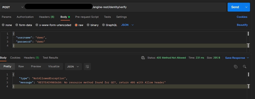 /identity/verify returns "RESTEASY003650: No resource method found for ...