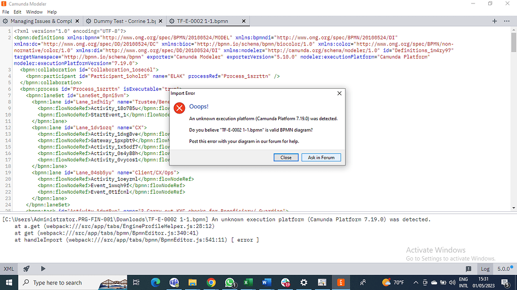 Getting an Error Execution Message on Execution Platform - Discussion & Questions - Camunda Forum