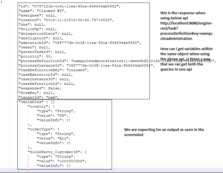 How To Get Task And Variables In Same Object Using Rest API