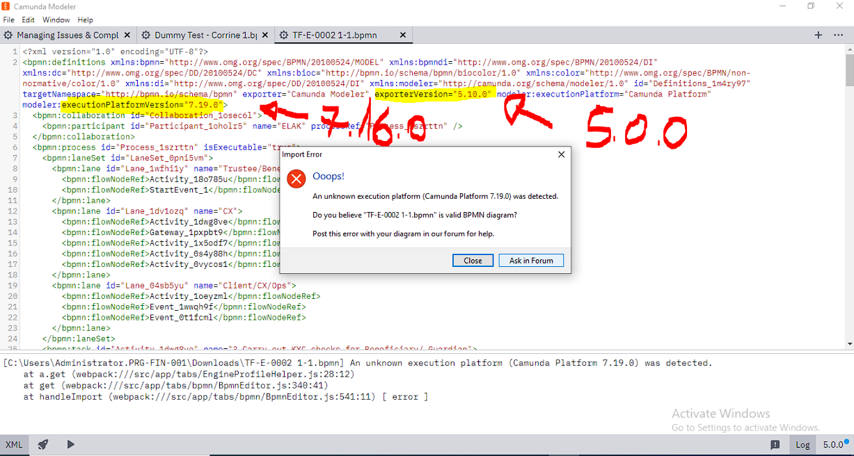 Getting an Error Execution Message on Execution Platform - Discussion & Questions - Camunda Forum