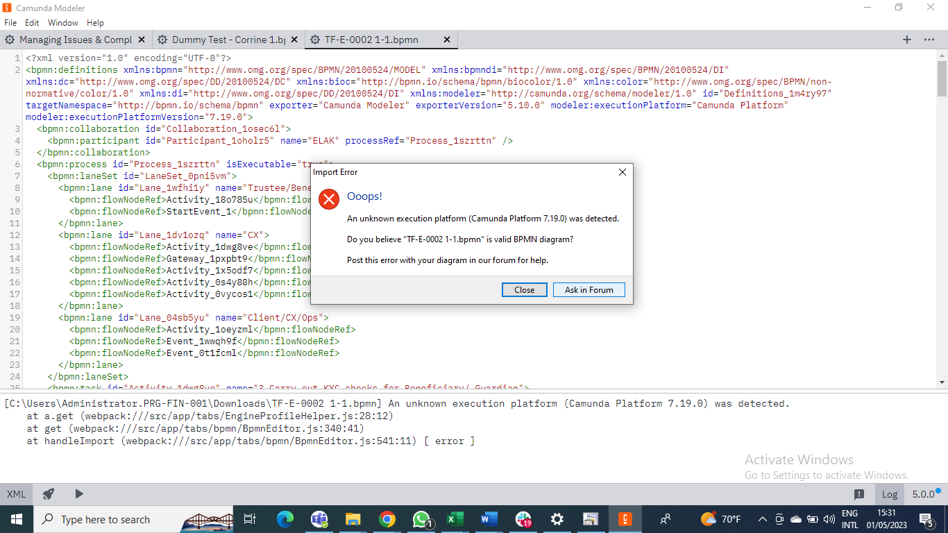 Getting An Error Execution Message On Execution Platform Discussion And Questions Camunda Forum